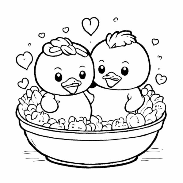Descarga Dos patitos lindos en un tazón con corazones Páginas para ...