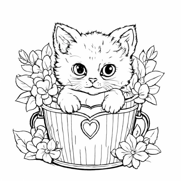 Download Cute Kitten in a Flower Pot Coloring pages Online - Creative ...