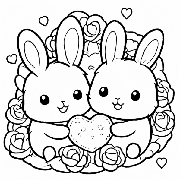 Download Cute Cartoon Rabbits Holding a Heart Coloring pages Online ...