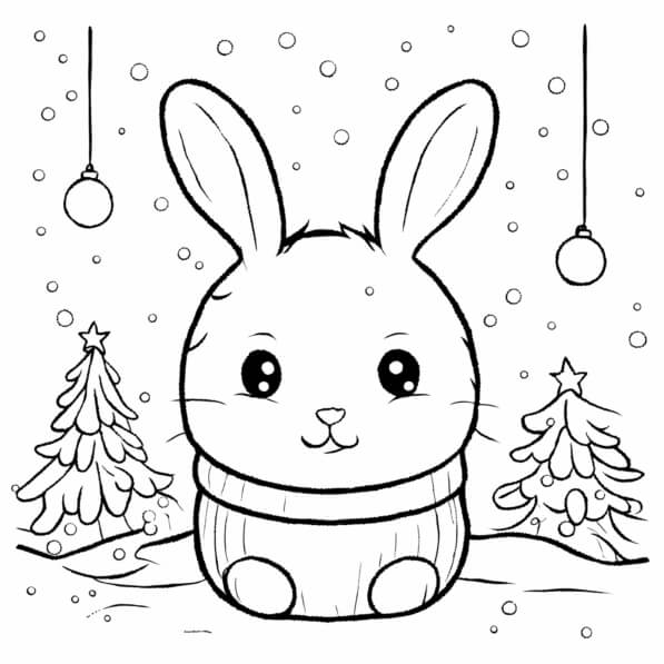 Download Cute Rabbit in a Snowy Holiday Scene Coloring pages Online ...