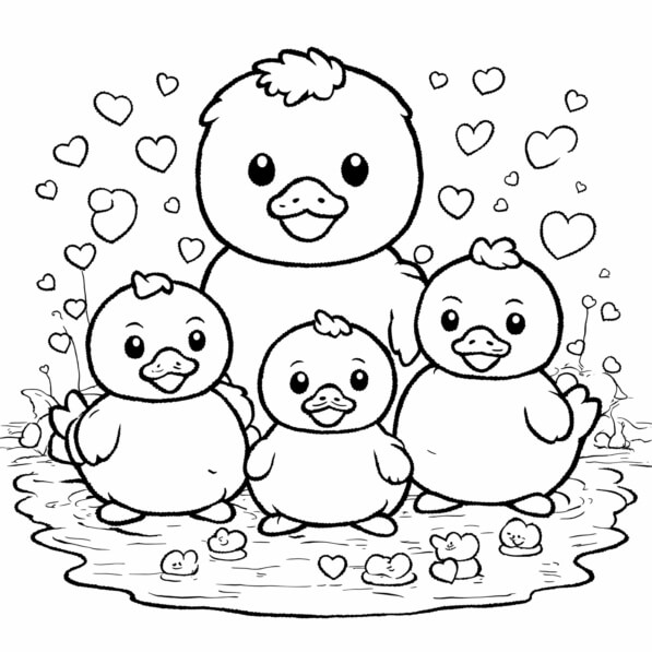 Descarga Patitos de dibujos animados adorables con corazones Páginas ...