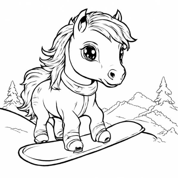 Descarga Pony de dibujos animados haciendo snowboard en una escena ...