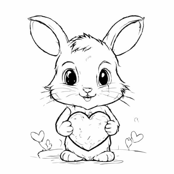 Download Cute Rabbit Holding a Heart Coloring pages Online - Creative ...
