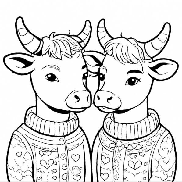 Download Two Cartoon Cows in Sweaters Coloring pages Online - Creative ...