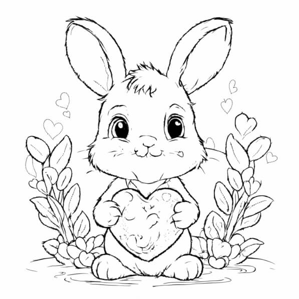 Download Cute Cartoon Rabbit Holding Heart Coloring pages Online ...