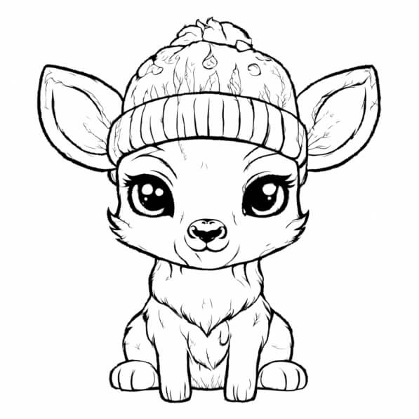 Baixe Cervo de desenho animado fofo com um chapéu de tricô Colorir ...