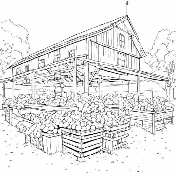 Download Farm with Barn and Produce Display Coloring pages Online ...