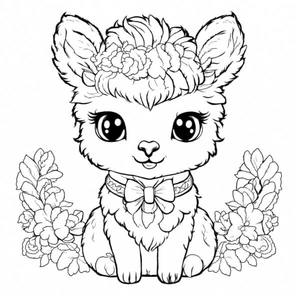 Descarga Llama de dibujos animados linda con corona floral Páginas para ...