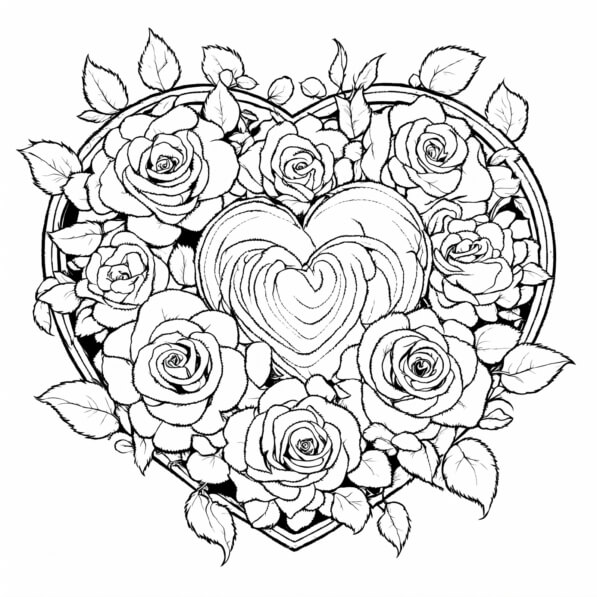 Download Intricate Heart Shaped Rose Design Coloring pages Online ...