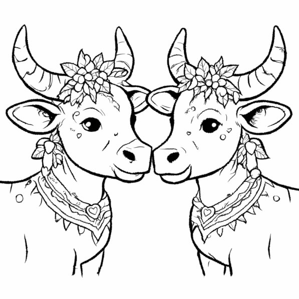 Download Two Adorned Cows in Whimsical Style Coloring pages Online ...