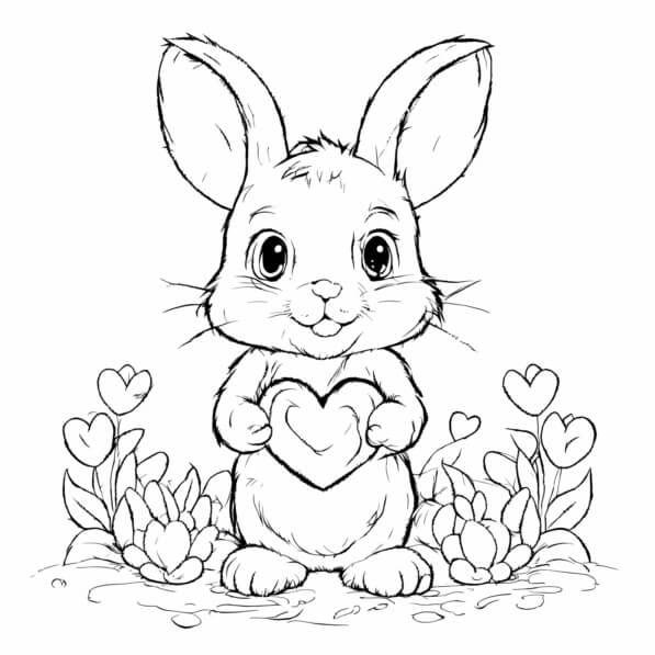 Download Cute Cartoon Rabbit Holding a Heart Coloring pages Online ...