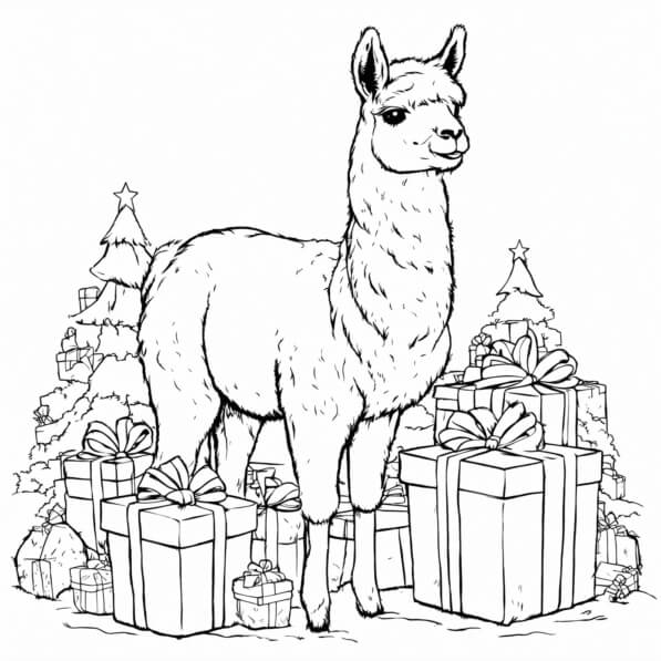 Download Llama Surrounded by Christmas Presents Coloring pages Online ...