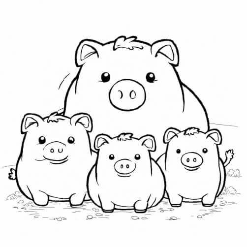 Download Cartoon Family of Pigs Coloring pages Online - Creative Fabrica