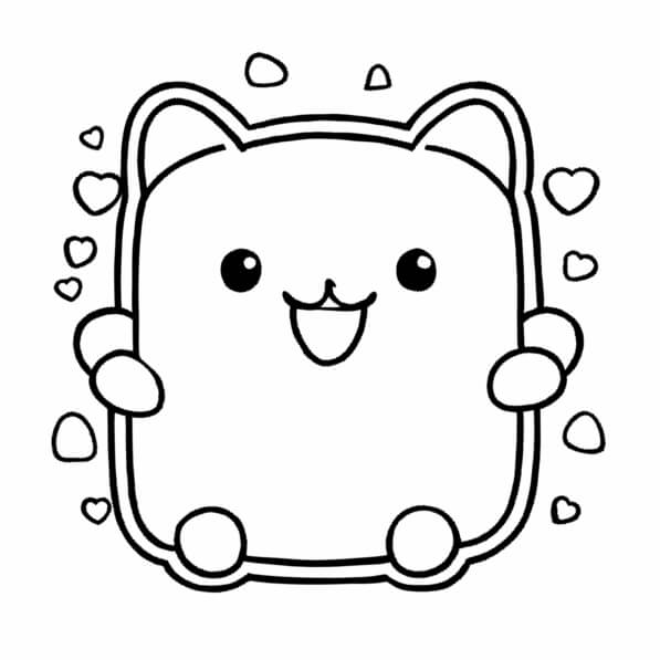Download Cute Cat Character with Hearts Coloring pages Online ...