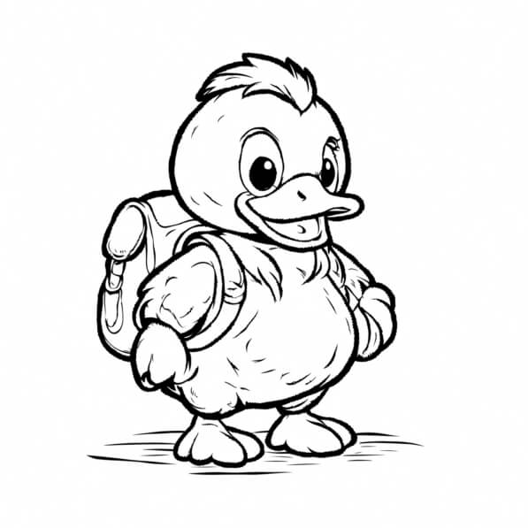 Download Cheerful Cartoon Duck with Backpack Coloring pages Online ...