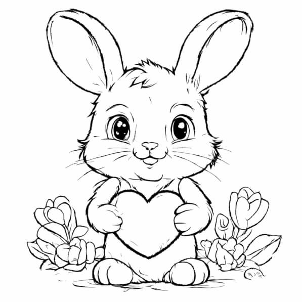 Download Cute Cartoon Rabbit Holding a Heart Coloring pages Online ...