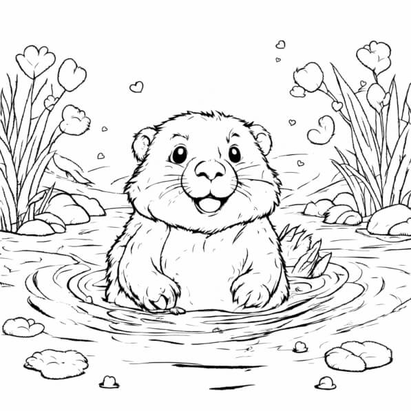 Descarga Nutria Feliz Flotando en un Estanque Páginas para colorear En ...