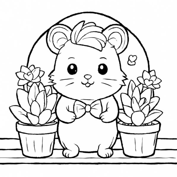 Baixe Hamster Fofo com Plantas em Vaso Colorir páginas - Creative Fabrica