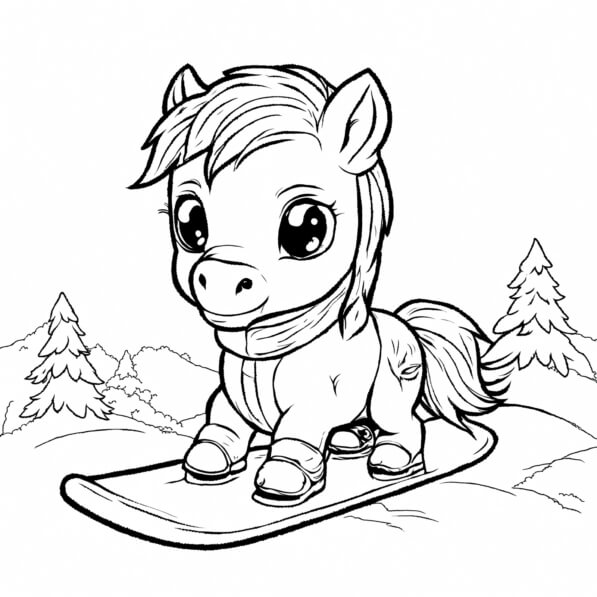 Download Pony Snowboarding in Winter Wonderland Coloring pages Online ...