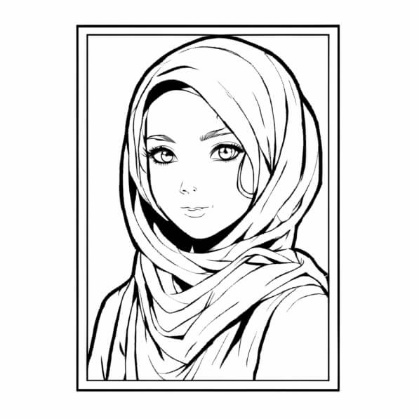 Download Illustration of a Young Woman in Hijab Coloring pages Online ...