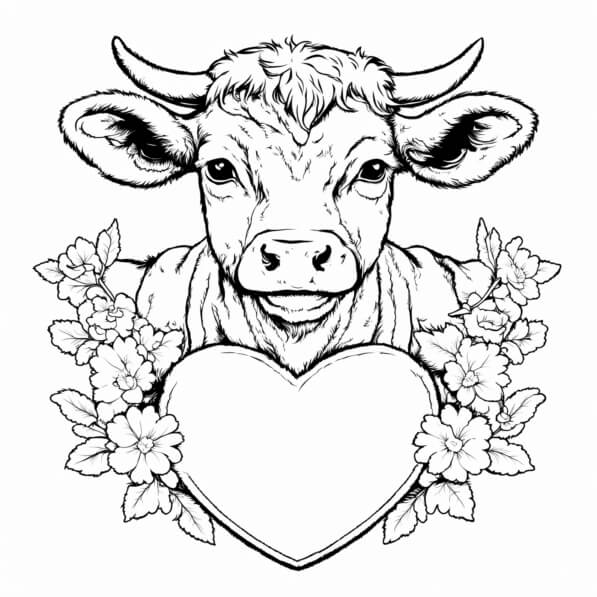 Descarga Ilustración de una vaca con flores y un corazón Páginas para ...