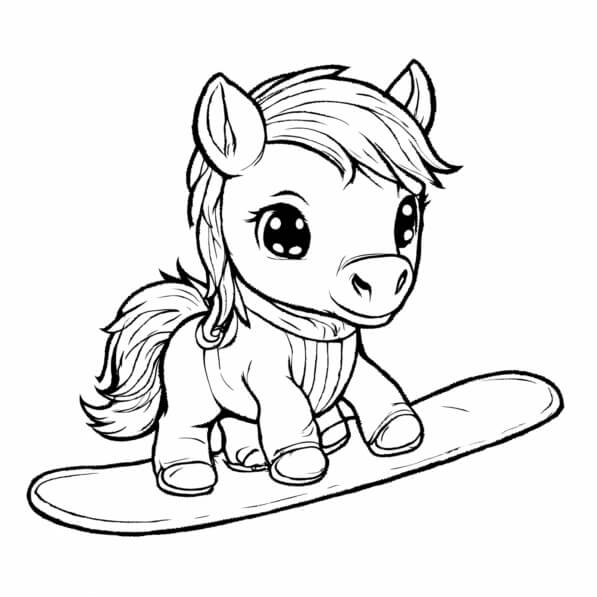 Descarga Pony de dibujos animados haciendo snowboard Páginas para ...