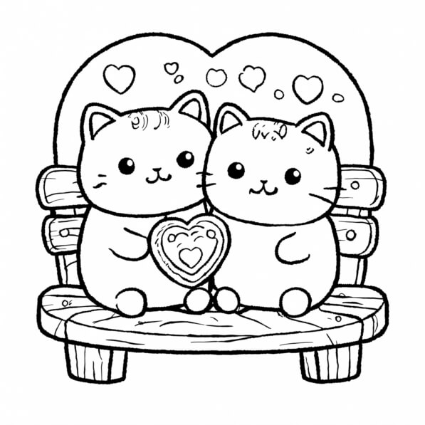 Download Two Cute Cats on a Bench Coloring pages Online - Creative Fabrica
