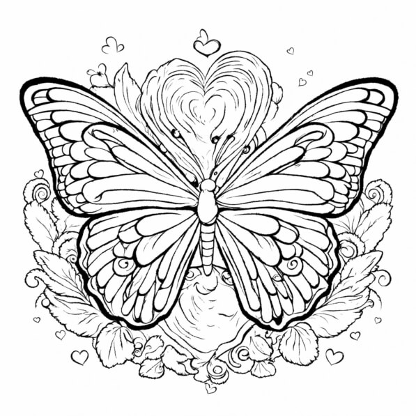 Download Intricate Butterfly Design with Floral Elements Coloring pages ...