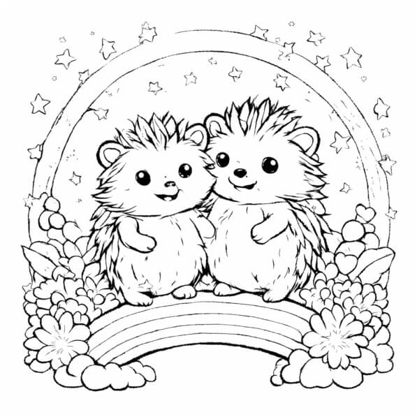 Download Two Cute Hedgehogs on a Rainbow Coloring pages Online ...