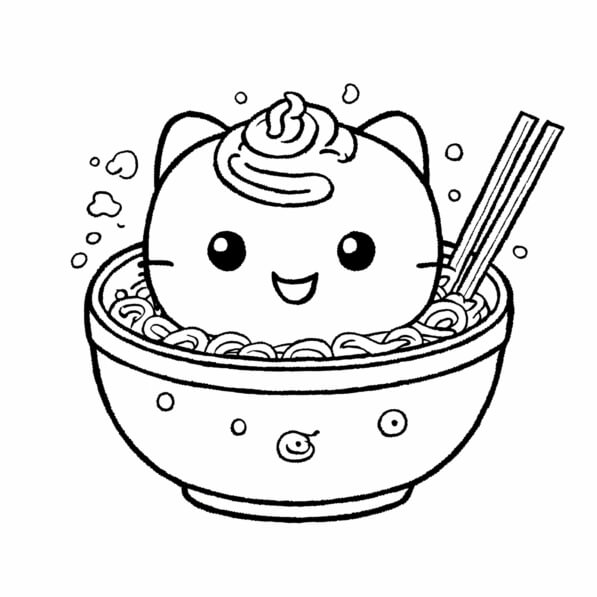 Download Cute Cat Noodle Bowl Coloring pages Online - Creative Fabrica