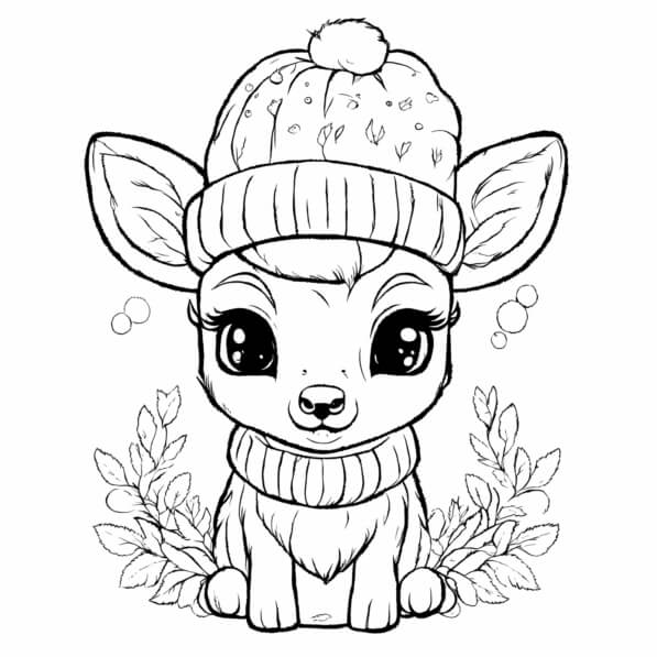 Download Cute Cartoon Fawn with Hat and Scarf Coloring pages Online ...