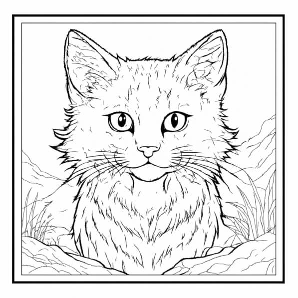 Download Detailed Line Art of a Cat Coloring pages Online - Creative ...