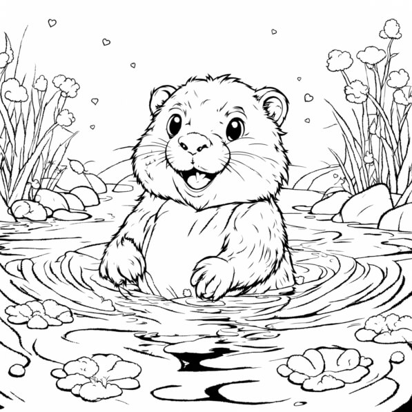 Descarga Nutria feliz en un estanque Páginas para colorear En Línea ...
