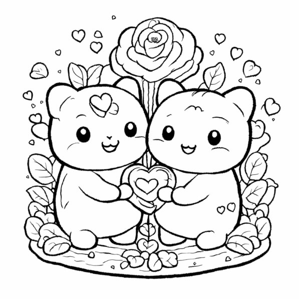 Download Cute Cartoon Animals Holding a Heart Coloring pages Online ...