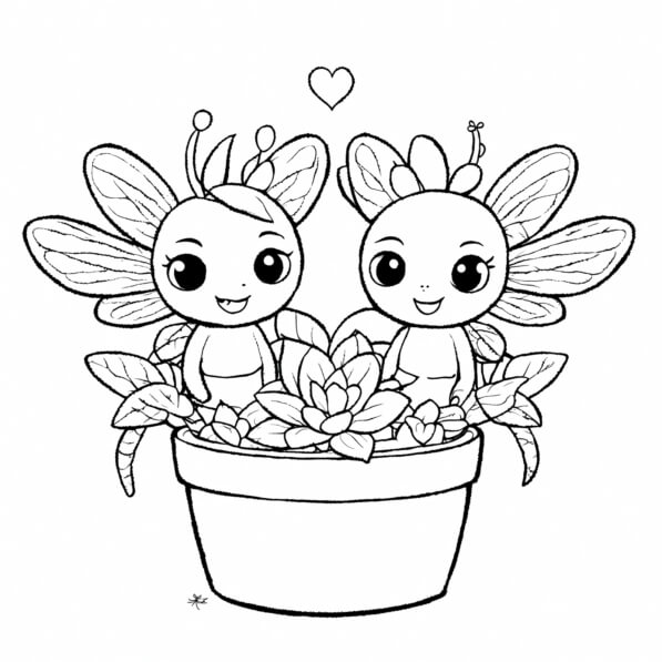 Download Two Fairies with Flowers Coloring pages Online - Creative Fabrica