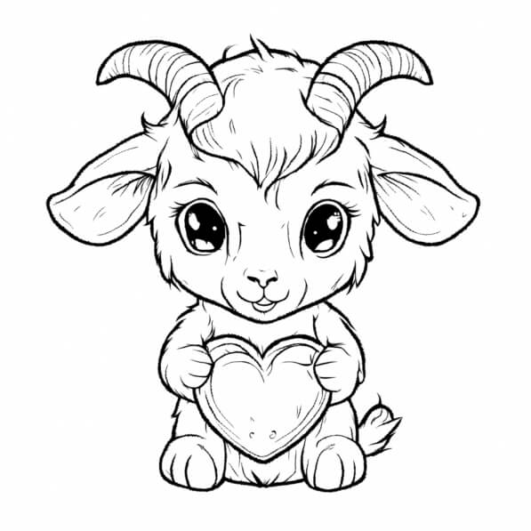 Download Cute Cartoon Goat Holding Heart Coloring pages Online ...