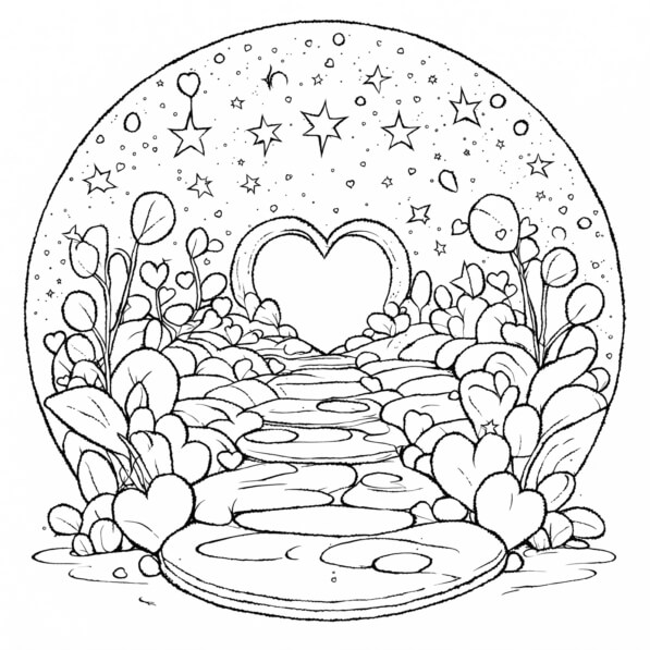 Download Whimsical Heart-Shaped Pathway Coloring pages Online ...
