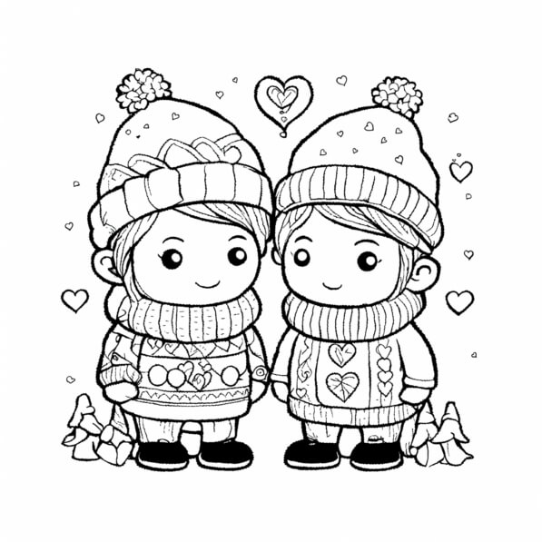 Download Cute winter illustration of two children holding hands ...