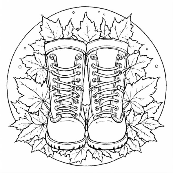 Download Boots Surrounded by Leaves Coloring pages Online - Creative ...
