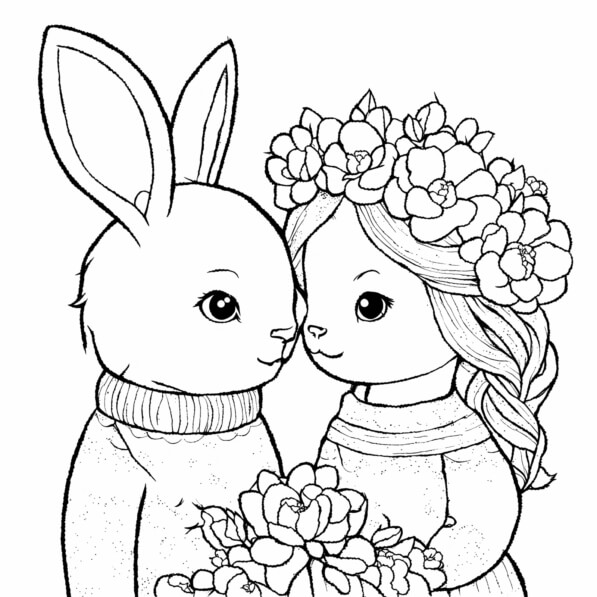Download Whimsical Rabbit and Girl Illustration Coloring pages Online ...