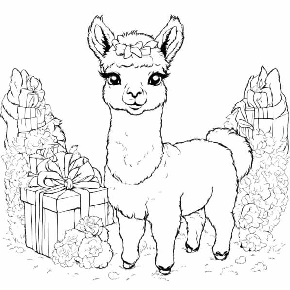 Descarga Llama Linda con Regalos y Flores Páginas para colorear En ...