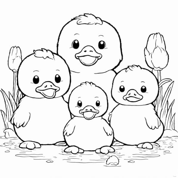 Descarga Grupo de patitos de dibujos animados en primavera Páginas para ...