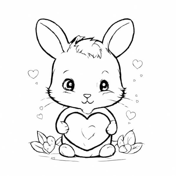 Download Cute Rabbit Holding a Heart Coloring pages Online - Creative ...