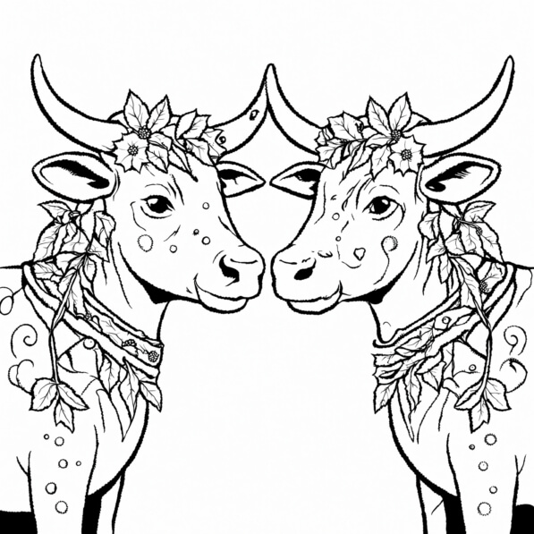Download Decorated Cows Facing Each Other Coloring pages Online ...