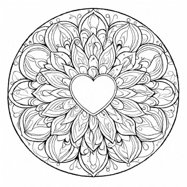 Download Intricate Mandala Design with Heart Center Coloring pages ...