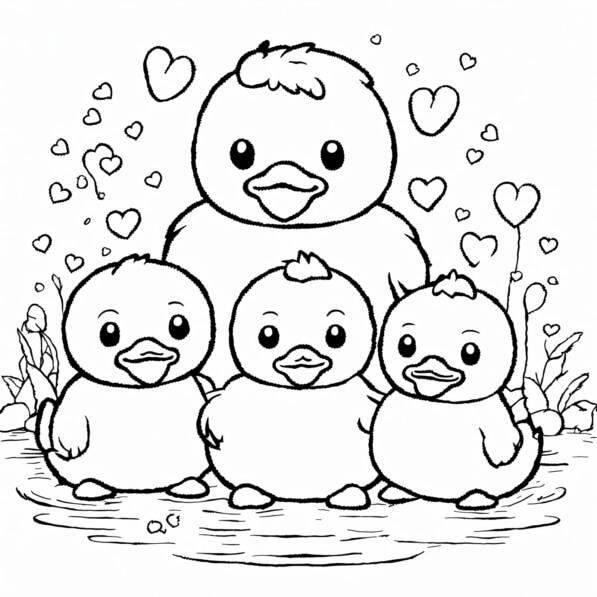Descarga Patitos de dibujos animados adorables con corazones Páginas ...