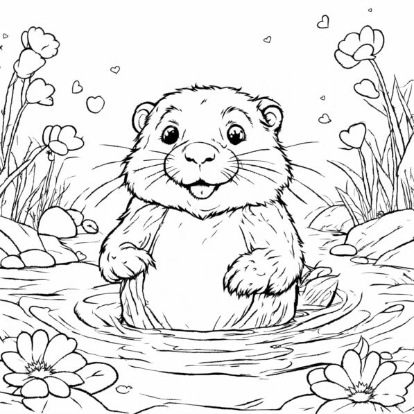 Download Cute Otter in Water with Flowers Coloring pages Online ...