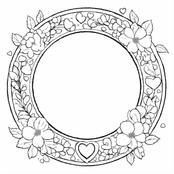 Download Floral and Heart Decorative Border for Coloring Coloring pages ...