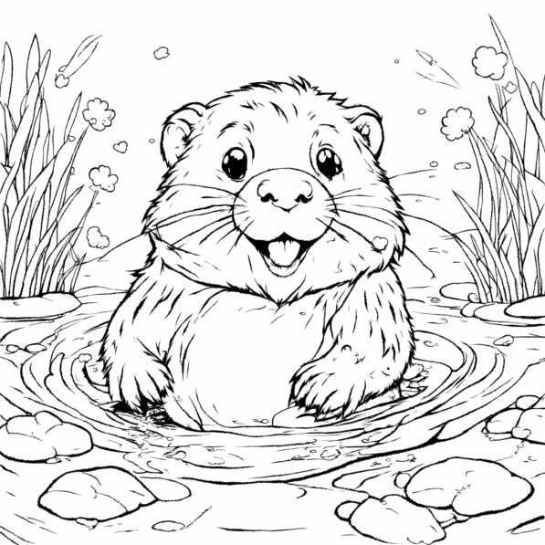 Descarga Nutria feliz en un estanque Páginas para colorear En Línea ...