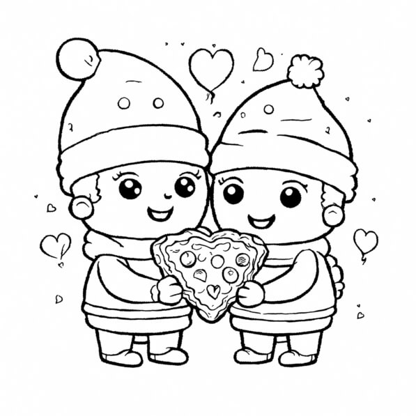 Download Two Children Holding Heart-shaped Cookie Coloring pages Online ...
